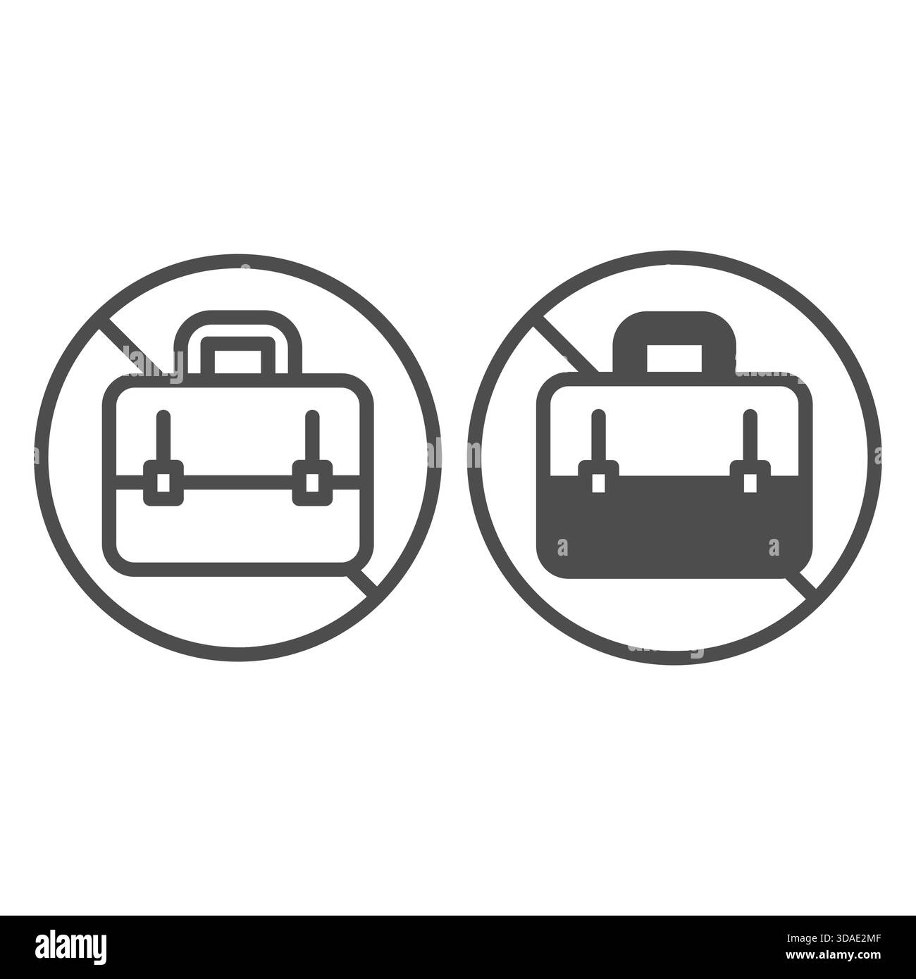 No sign with briefcase or suitcase line and solid icon, prohibition ...