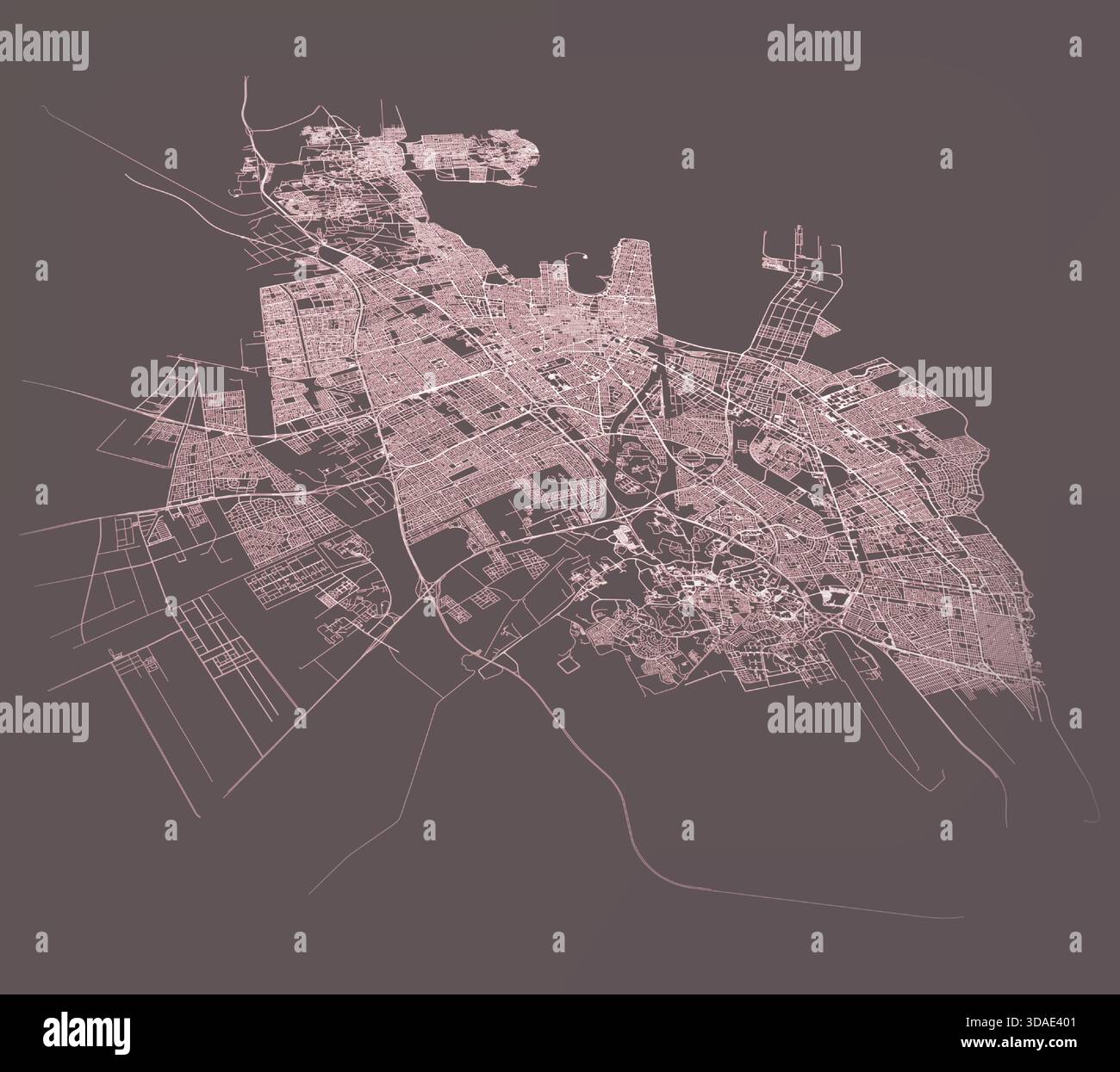 Dammam city in Saudi Arabia ,street road map,vector outline ...