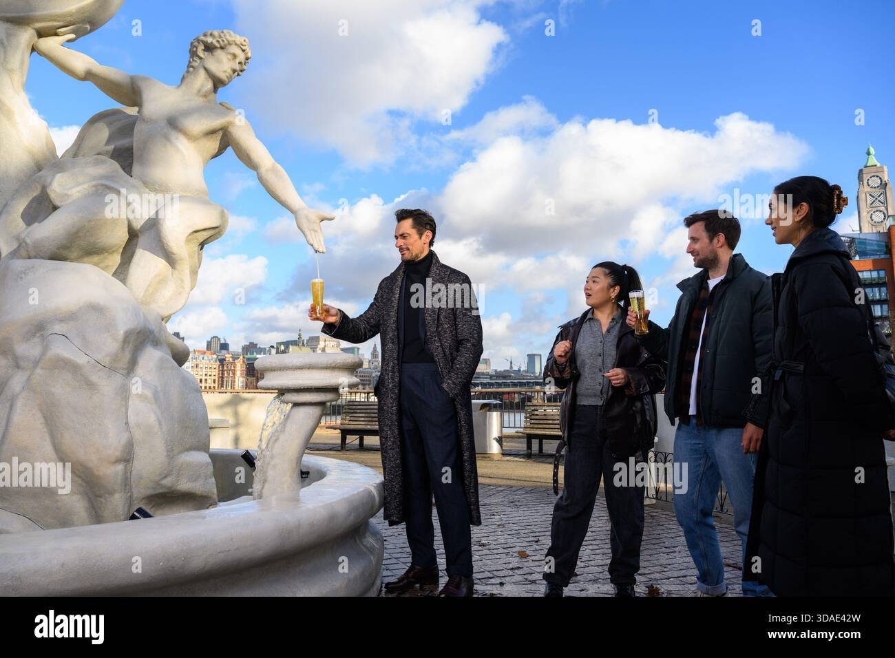 EDITORIAL USE ONLY David Gandy unveils 'La Fontana di Peroni', an ...