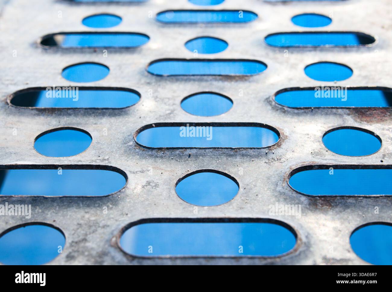 Perforated steel plank texture. Perspective view of metal plank ...