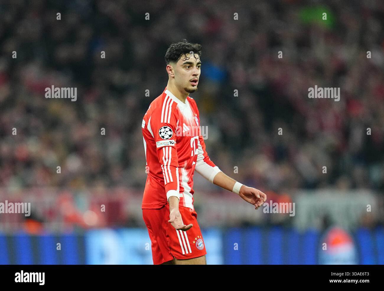 December 09 2025: Josip Stanisic of Bayern Munich looks on during a ...