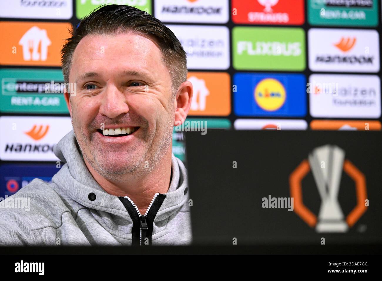 Ferencvaros' head coach Robbie Keane attends a team's press conference ...