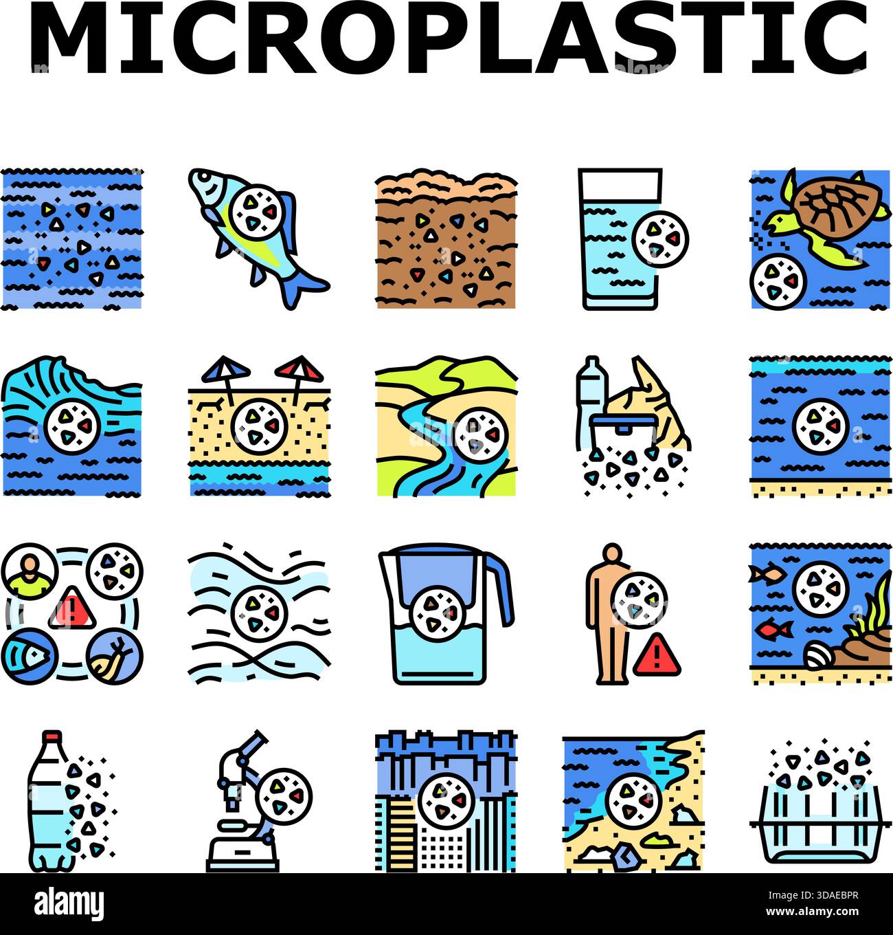 microplastic pollution ocean icons set vector Stock Vector Image & Art ...