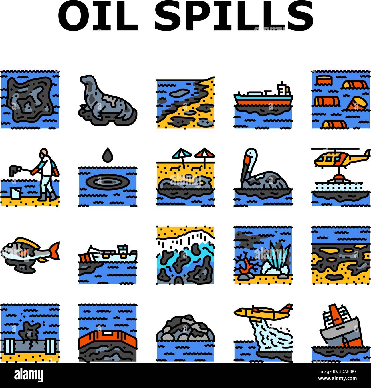 oil spills pollution cleanup icons set vector Stock Vector Image & Art ...