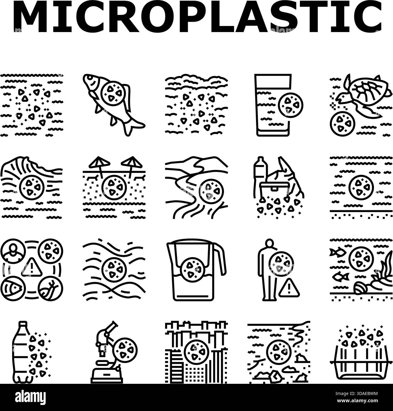 microplastic pollution ocean icons set vector Stock Vector Image & Art ...