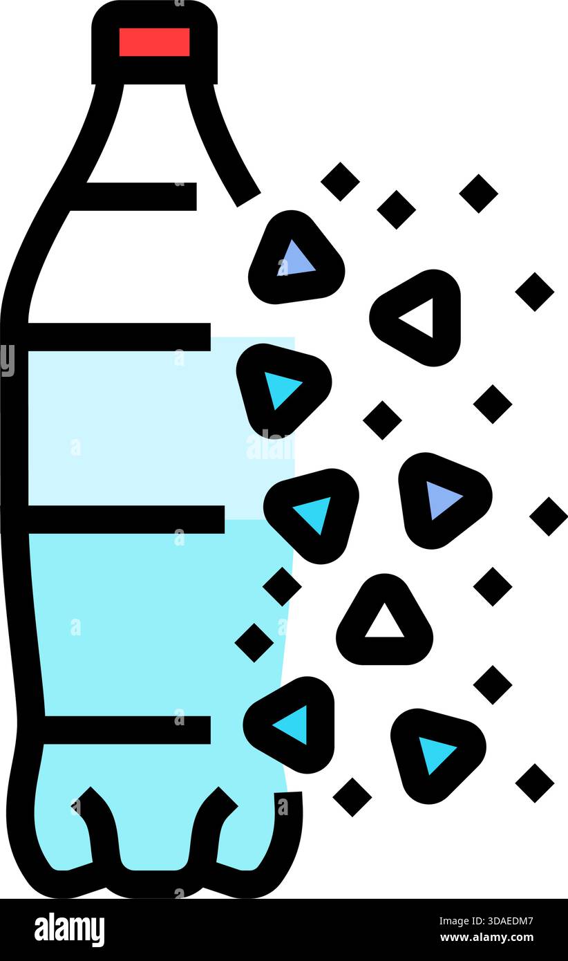 plastic bottle breaking into microplastics color icon vector ...