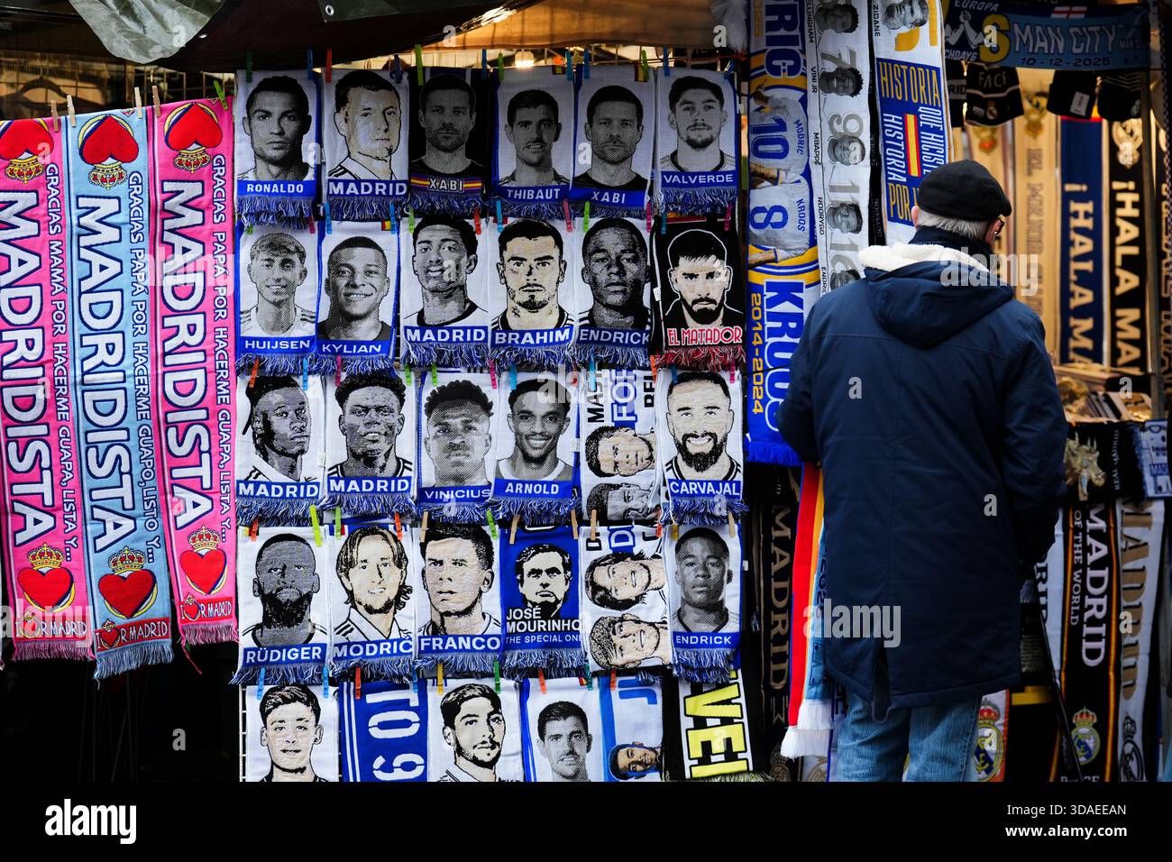A street vendor selling merchandise ahead of the UEFA Champions League ...