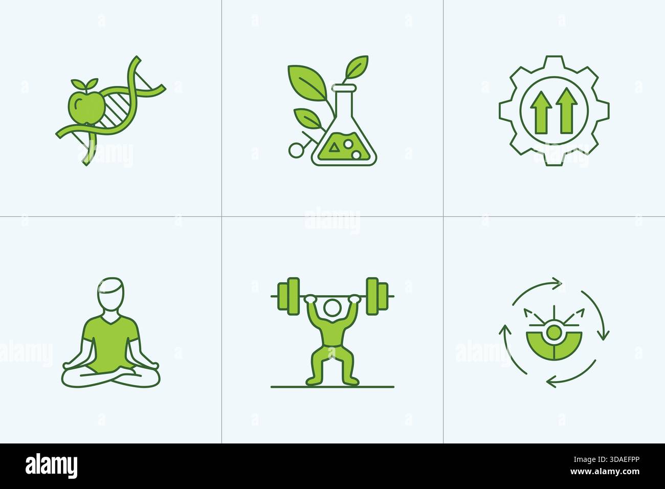 Biohacking icons set with nutrigenomics and fitness concepts Stock ...