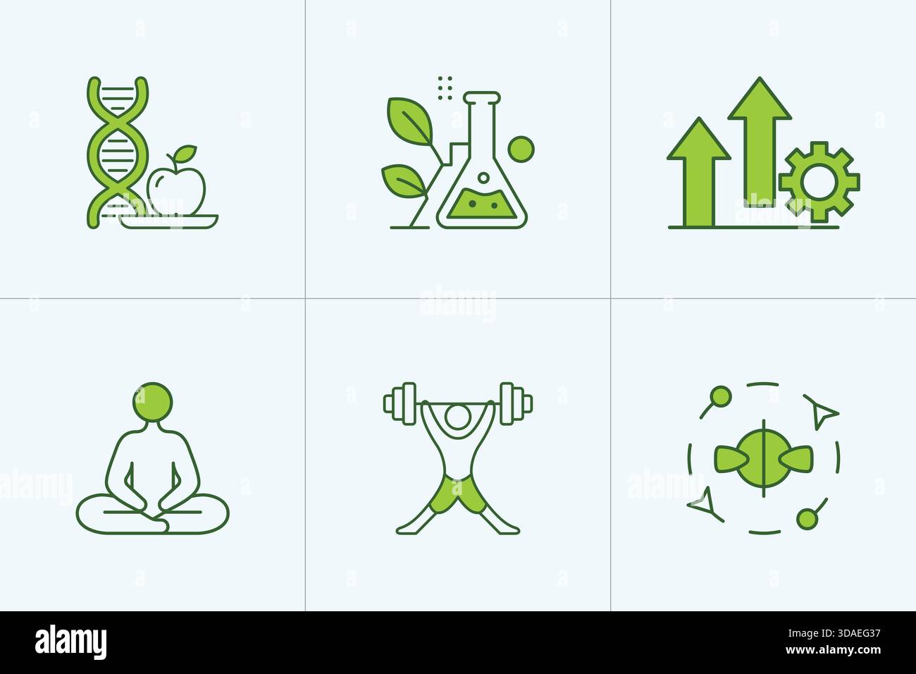 Biohacking icons set with DNA nutrition and wellness concepts Stock ...