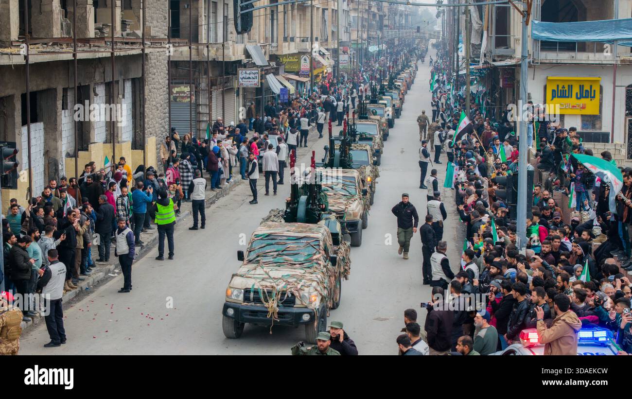 Aleppo, Syria – December 08, 2025: Aerial shots capture the Syrian Army ...