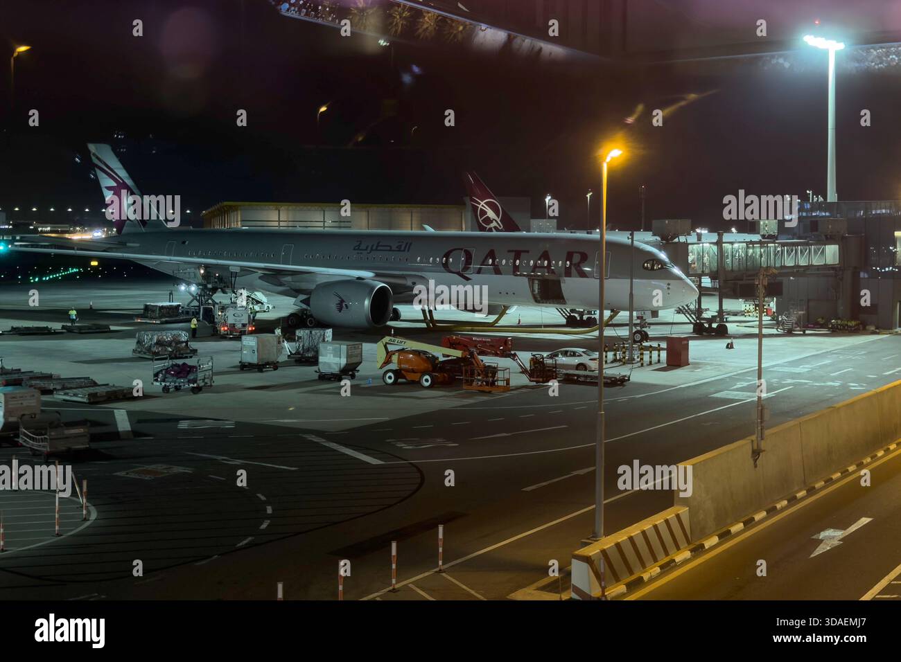 Doha, Qatar - December 09, 2025: Qatar Airways flight at Hamad ...