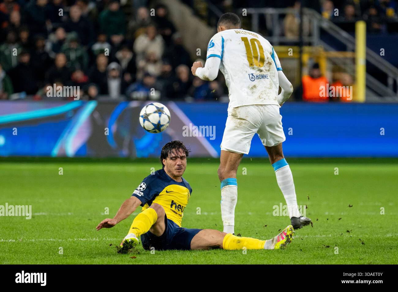 Mason Greenwood of Marseille fights for the ball with Kevin Mac ...