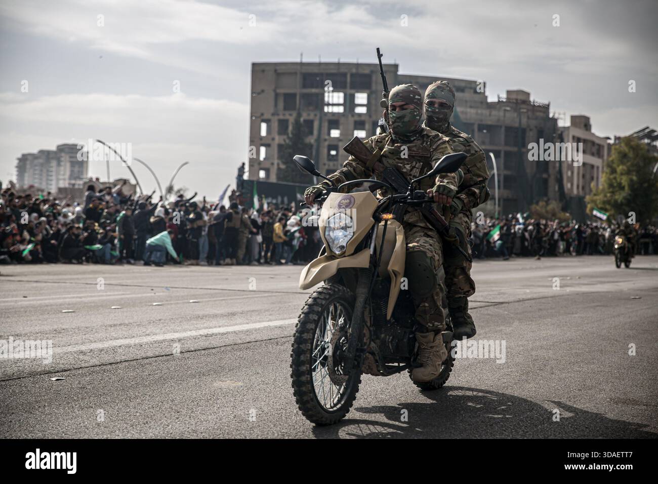 December 9, 2025, Damascus, Syria: Military men seen on a motorbike at ...