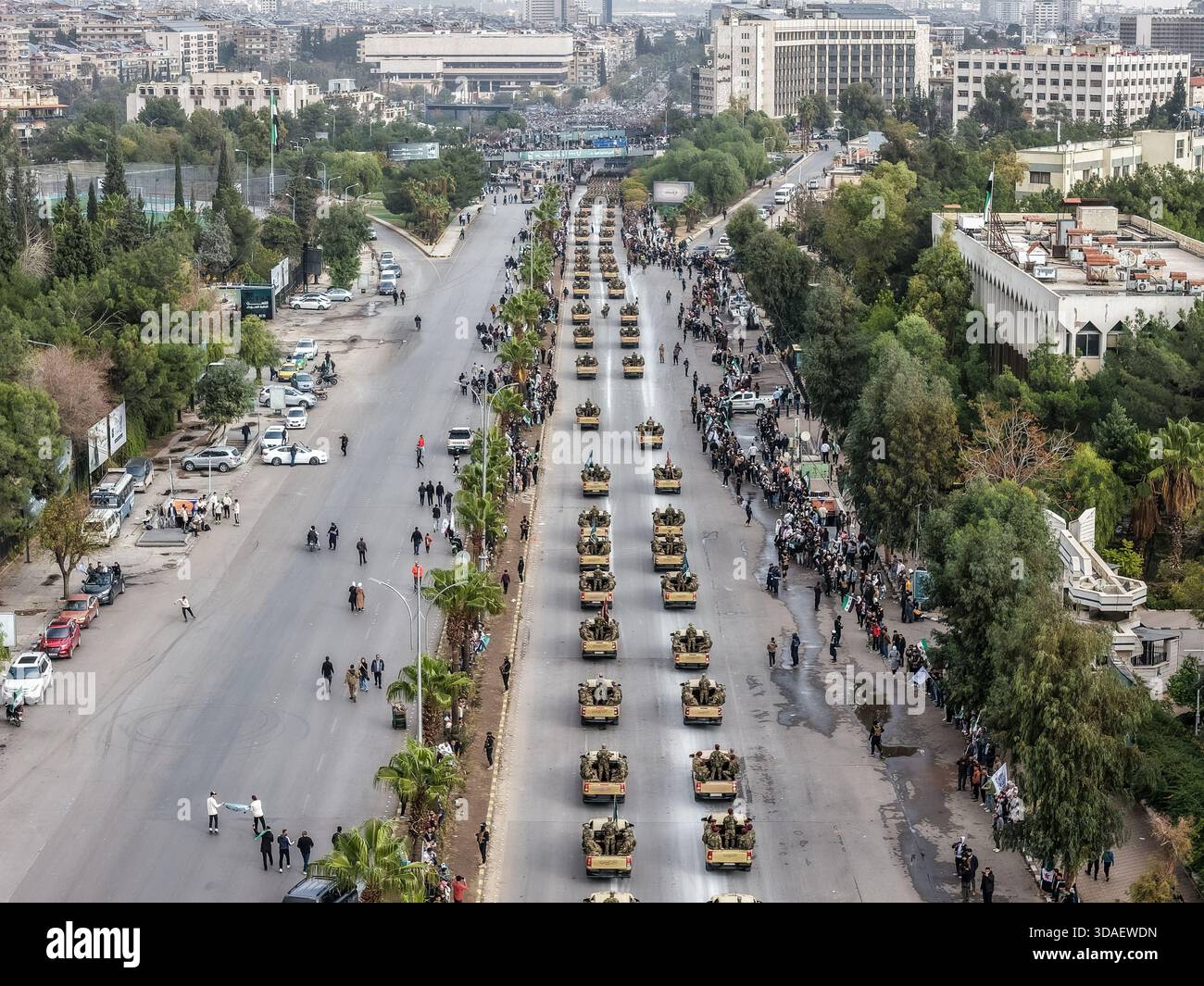 Damascus, Syria – December 08, 2025: Top view of a military parade by ...