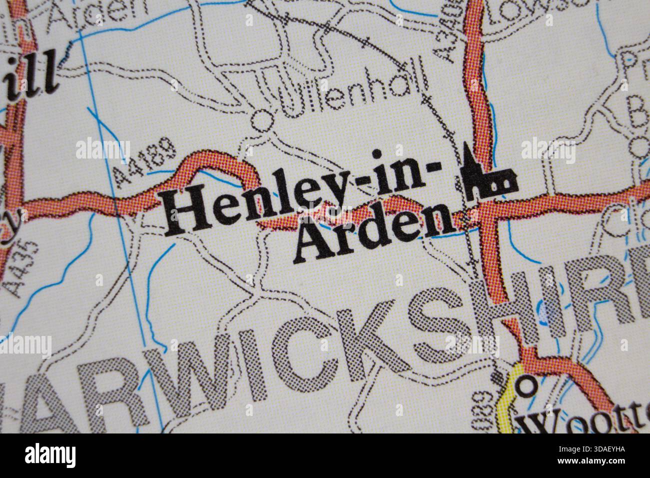 Henley-in-Arden - United Kingdom colour atlas map town name of the area ...