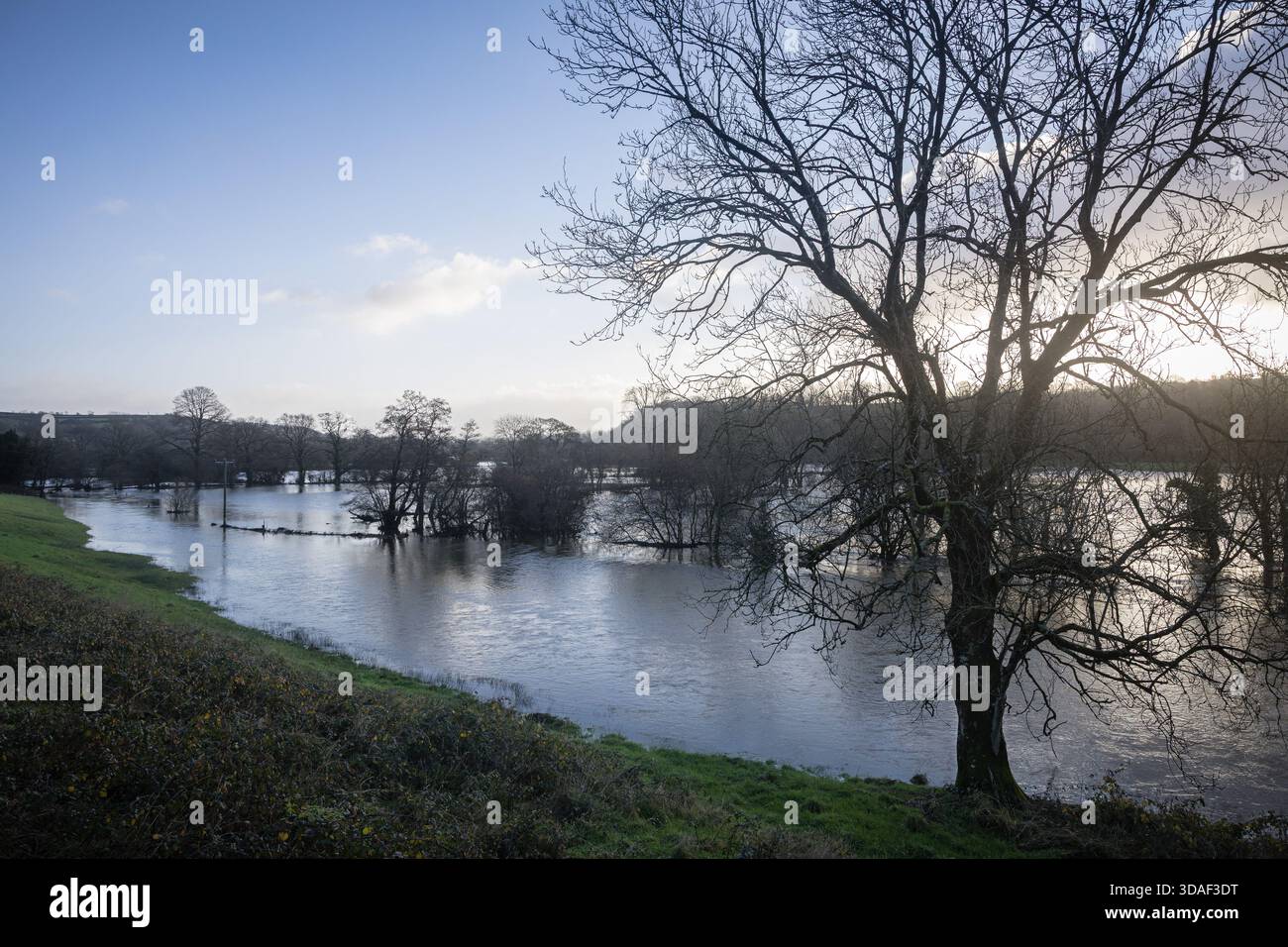 CARDIGAN, UK - 10 Dec 2025: Flooded fields outside Llandyfriog near ...