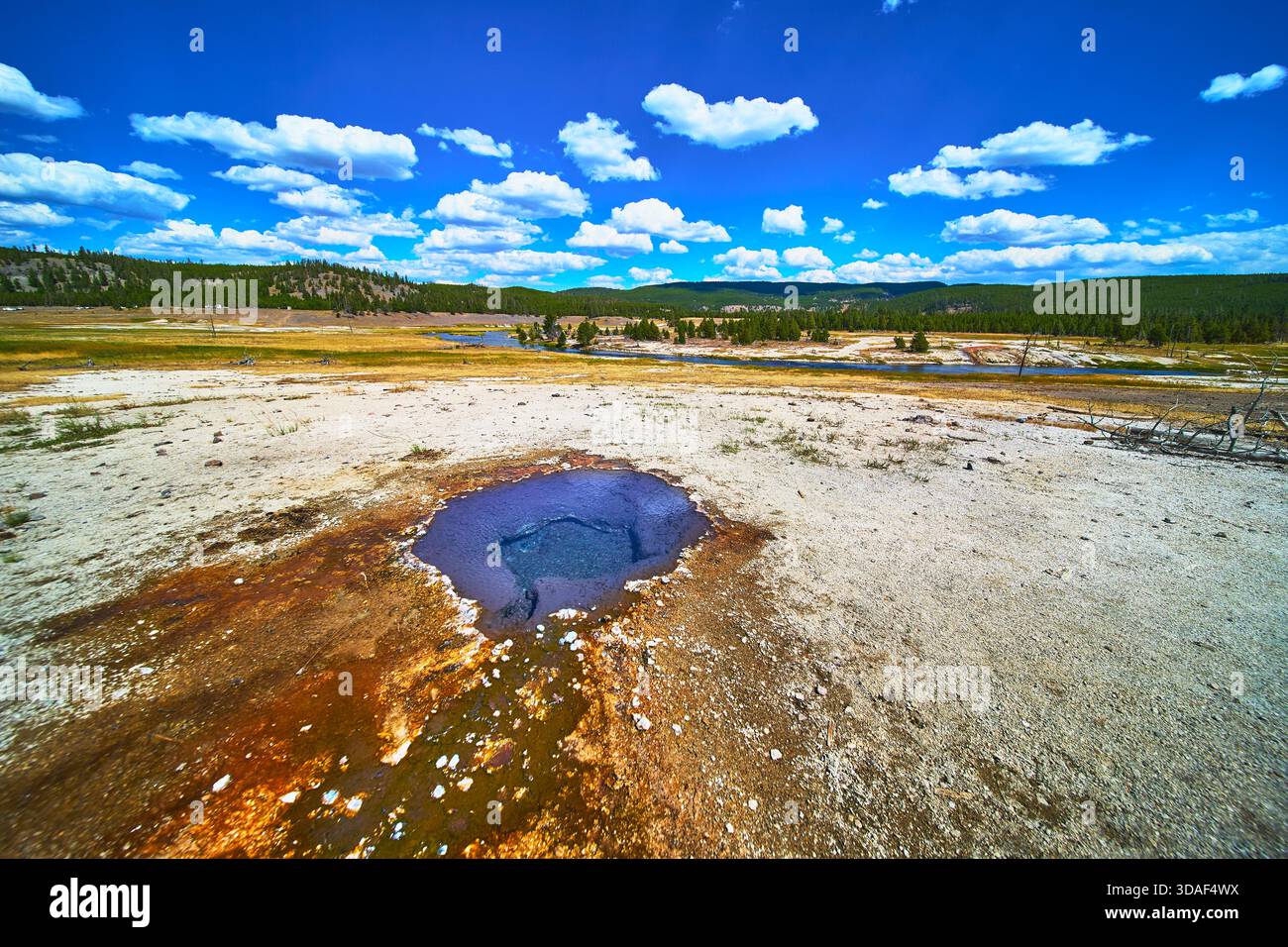 Yellowstone Geothermal Hot Spring Mineral Landscape Under Blue Sky ...