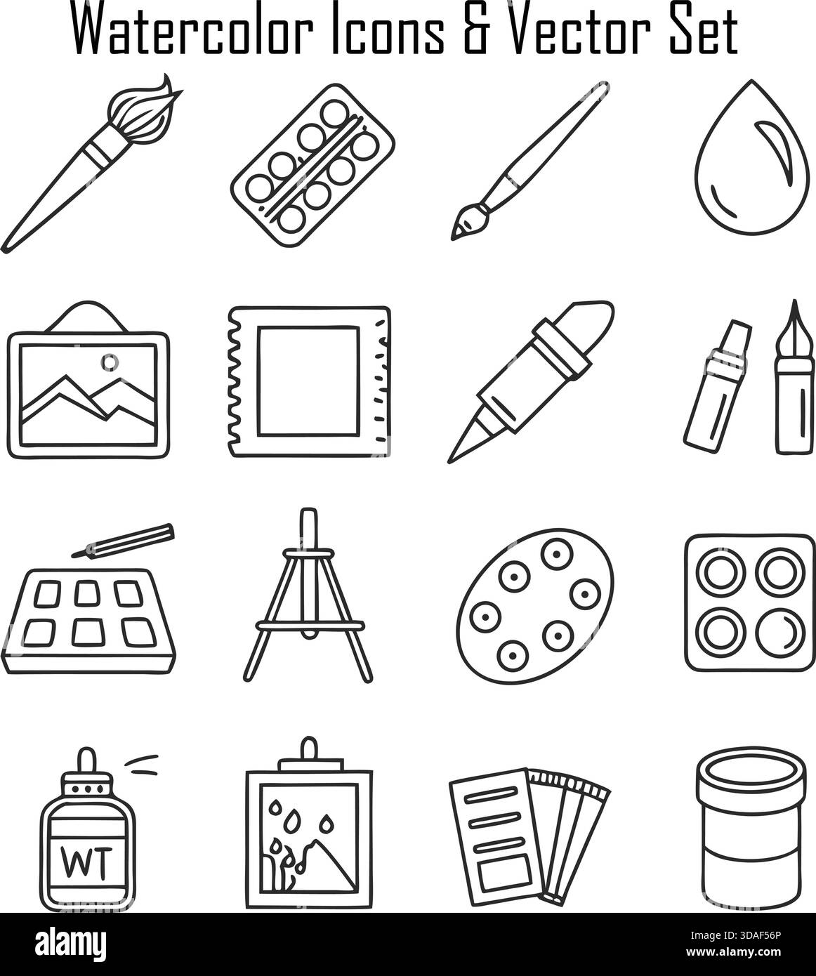 Watercolor Icons Set – Hand‑Painted Vector Illustration, Artistic ...