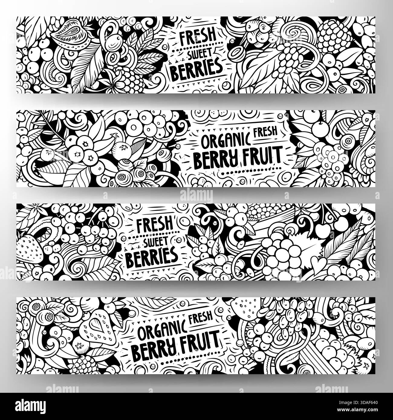 Cartoon vector doodle set of Berry Fruits banners Stock Vector Image ...