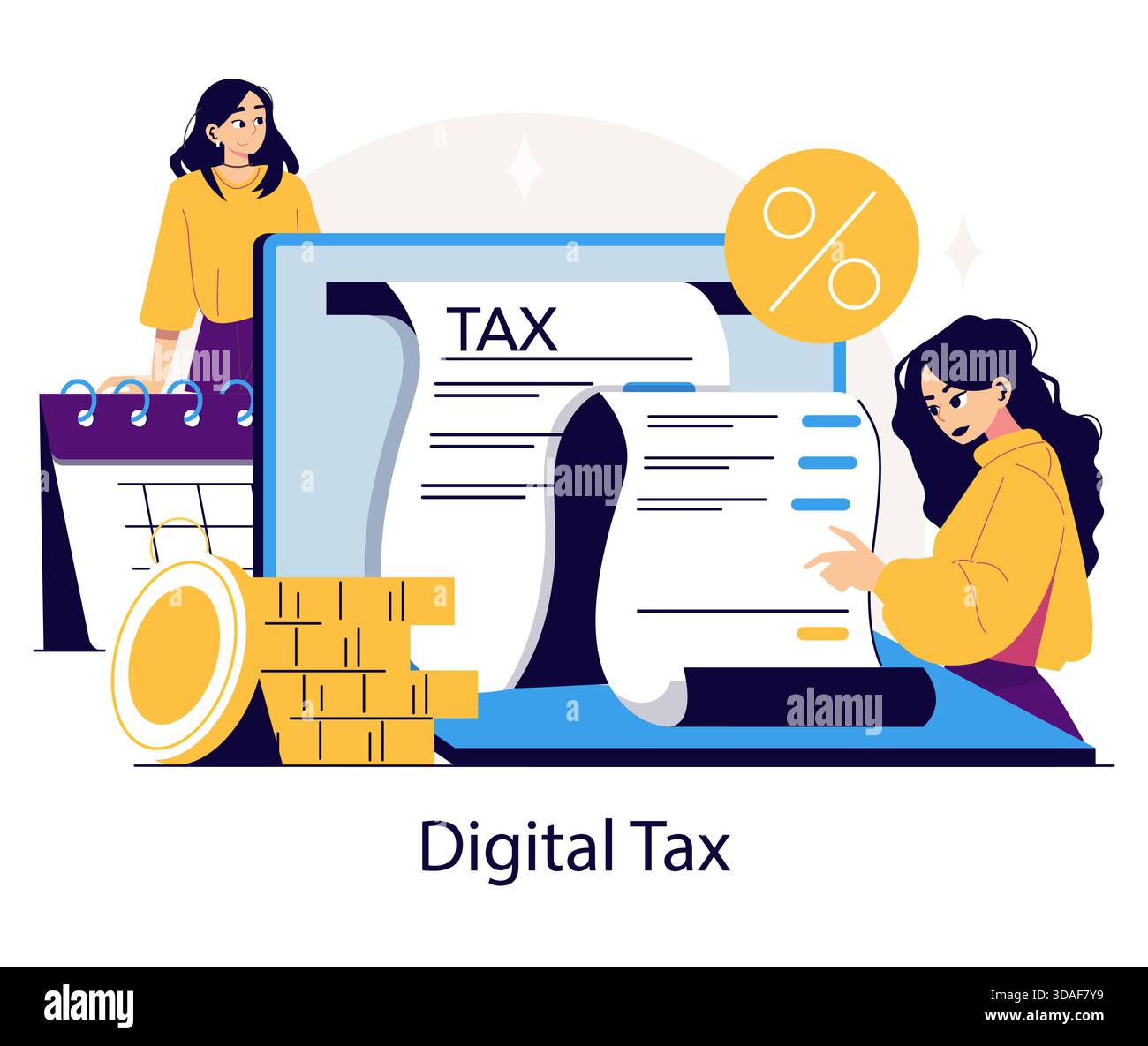Vector illustration of two people interacting with digital tax ...