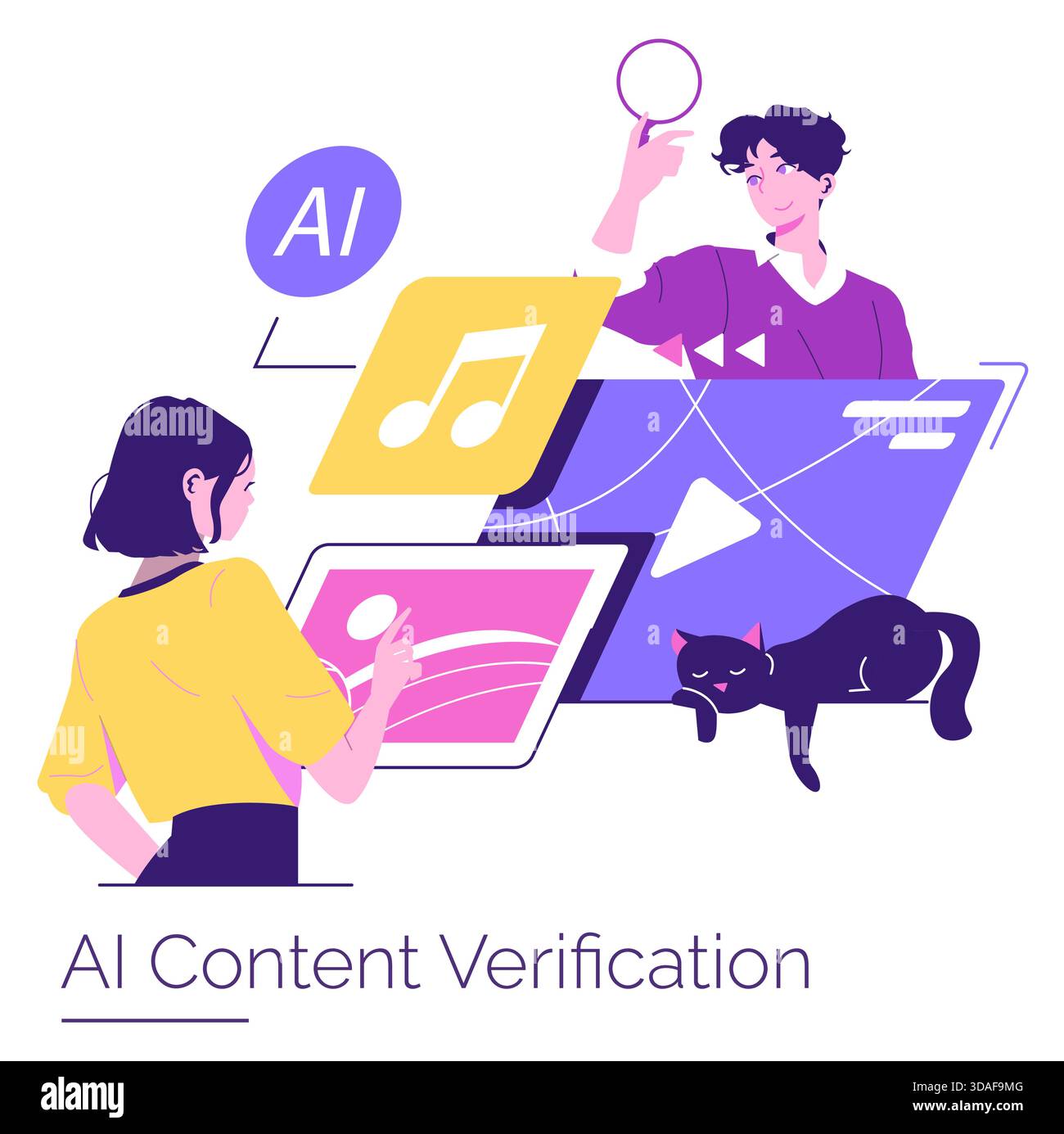 Vector illustration of AI content verification featuring two people ...