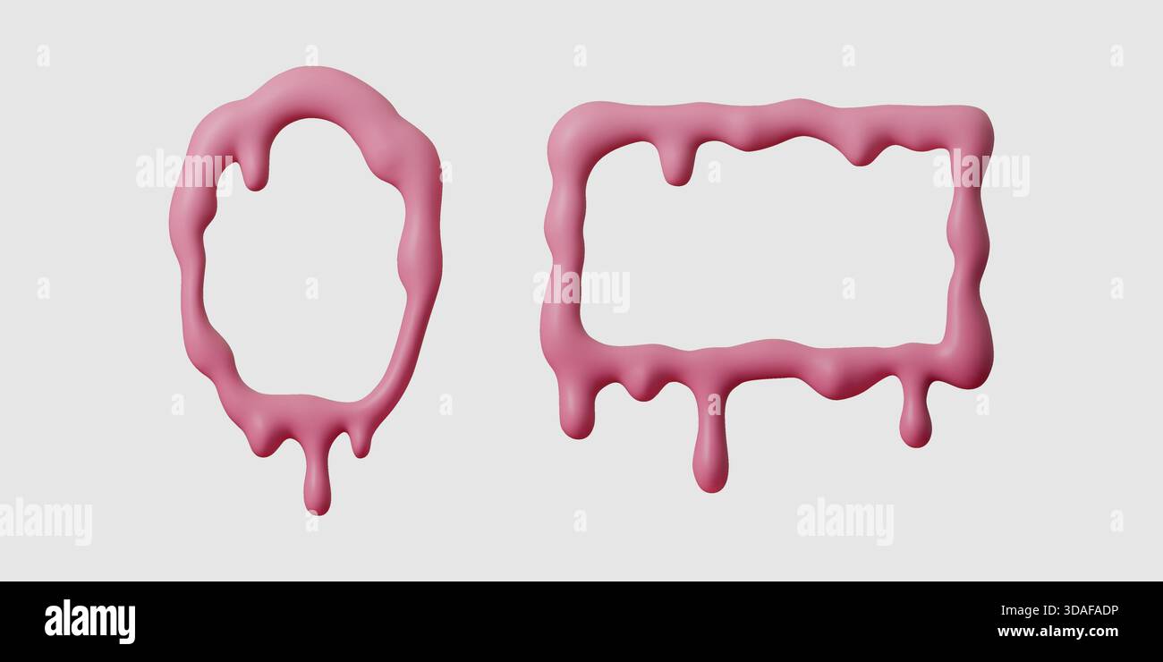 Pink 3D drip cream frames, realistic vector drip and liquid splash ...