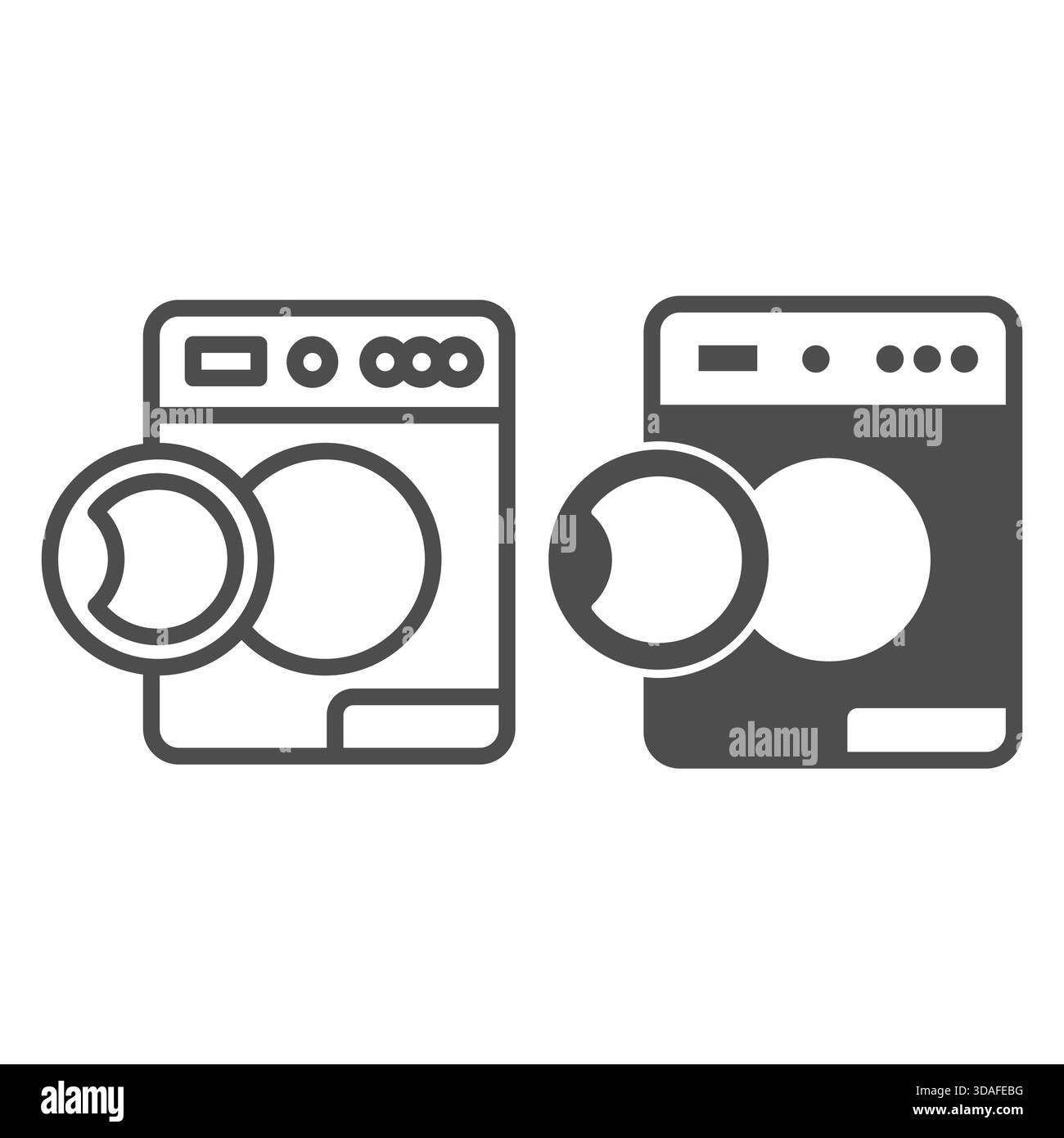 Washing machine with buttons and opened lid line and solid icon ...