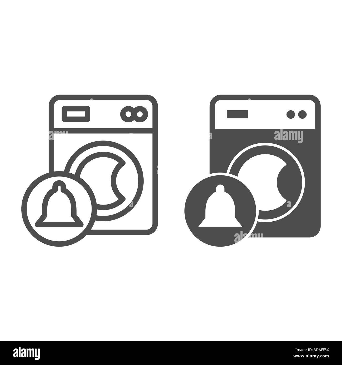 Washing machine and bell badge line and solid icon, washing concept ...