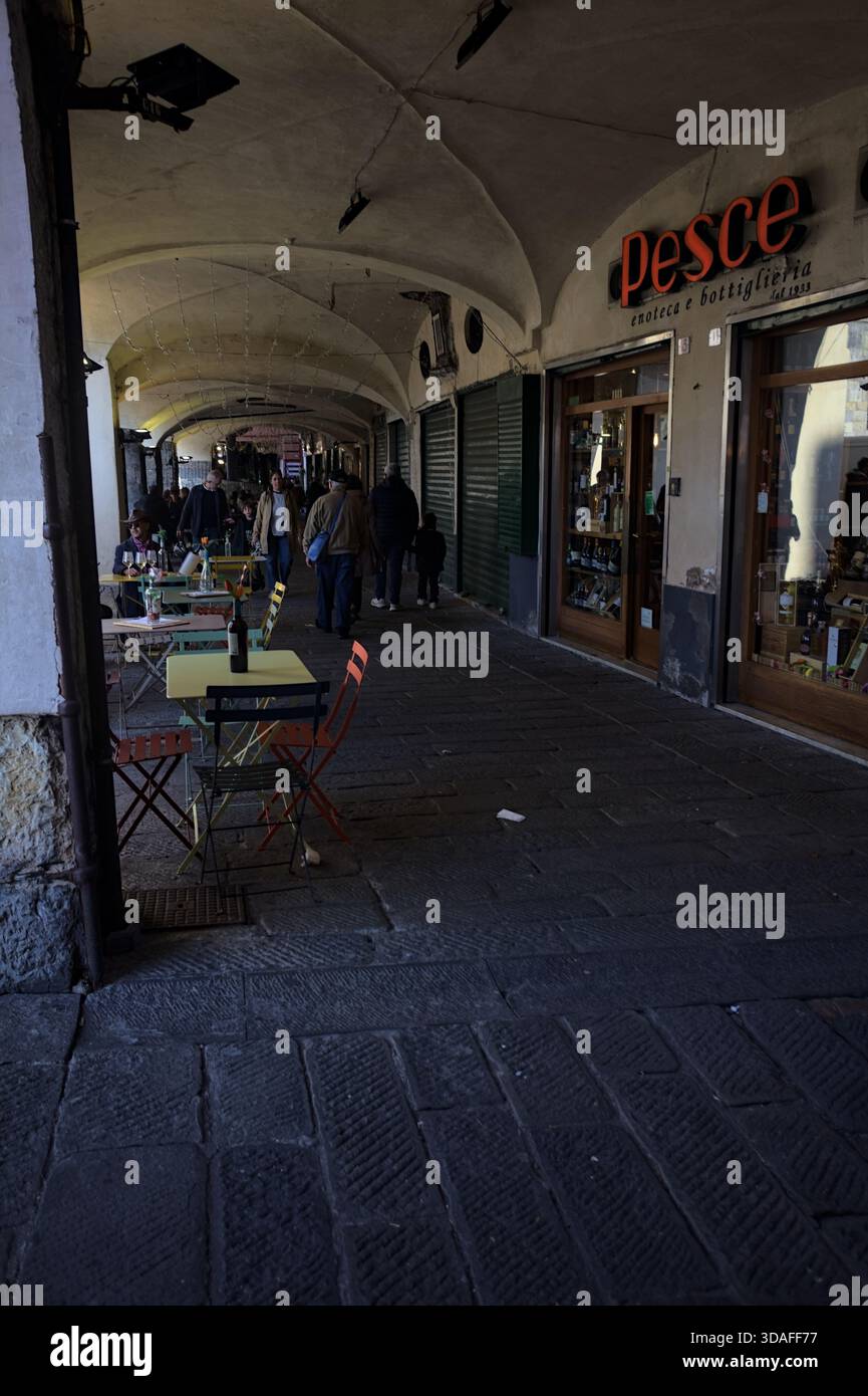 Genova, Italy - 8TH NOVEMBER 2025 - Porch partially in the shade with ...