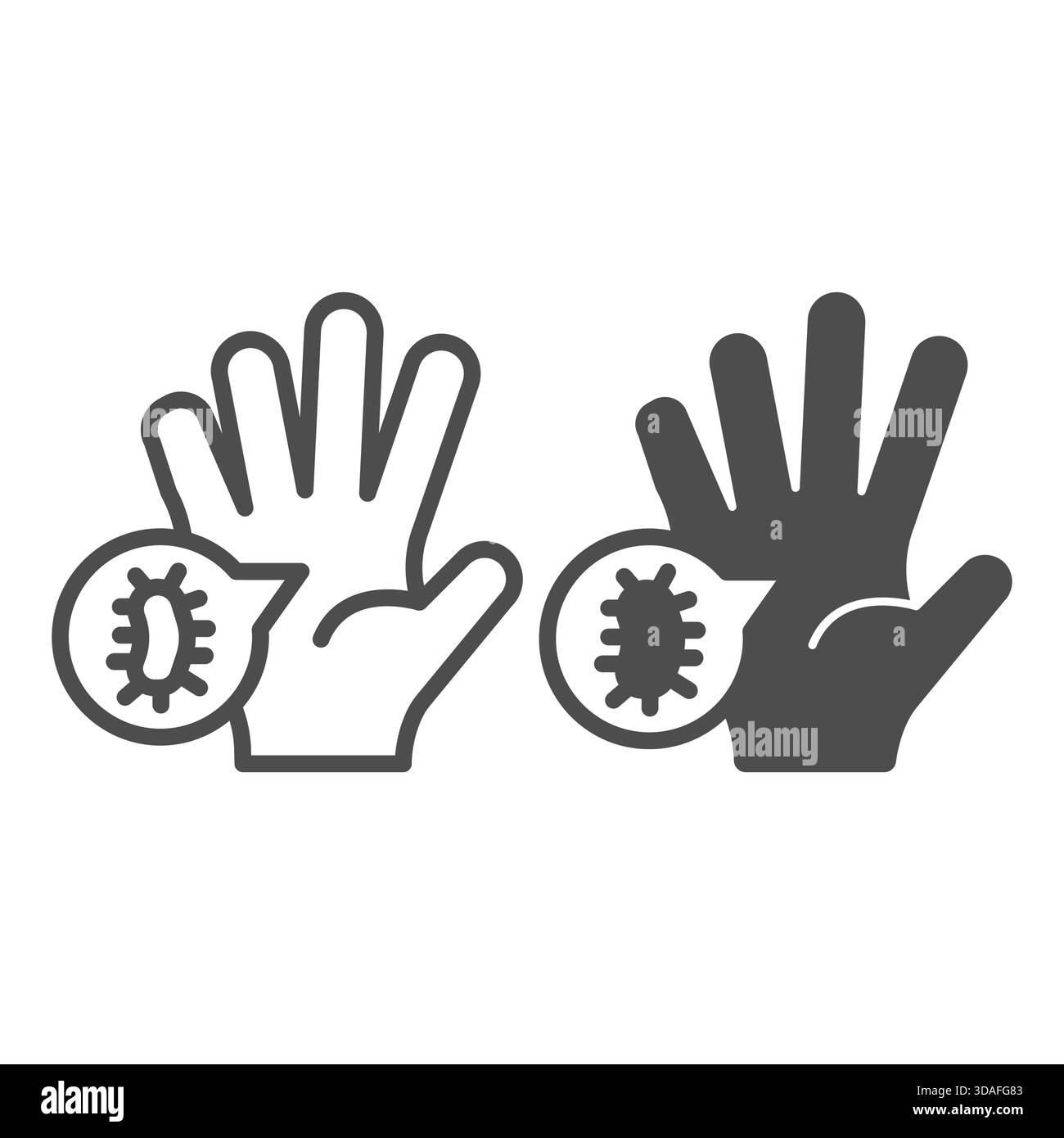 Hand and dialog bubble with bacteria line and solid icon, body hygiene ...