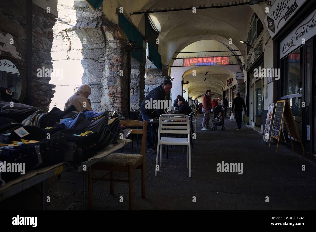 Genova, Italy - 8TH NOVEMBER 2025 - Porch partially in the shade with ...