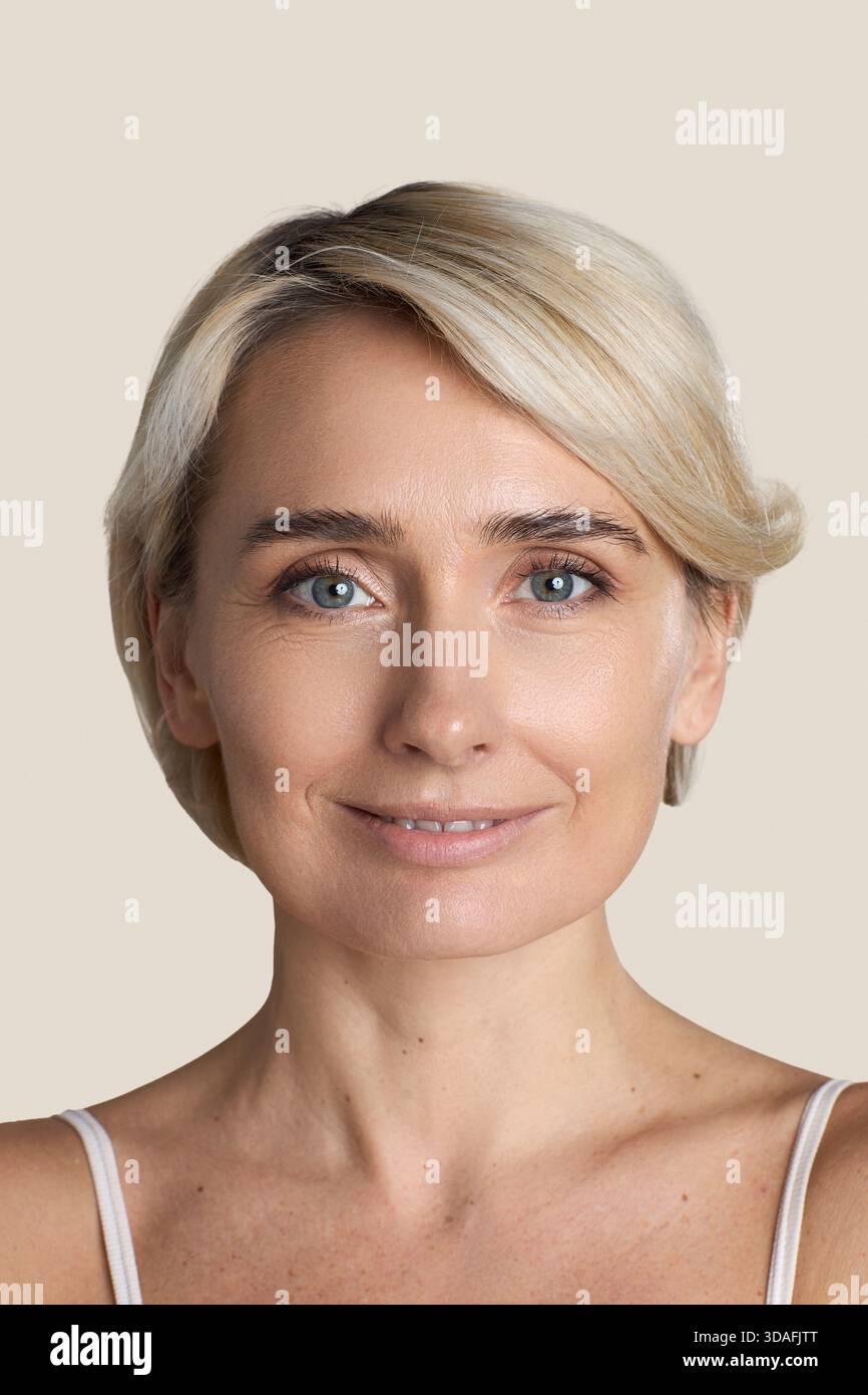 In a self portrait emphasizing facial expression hi-res stock ...