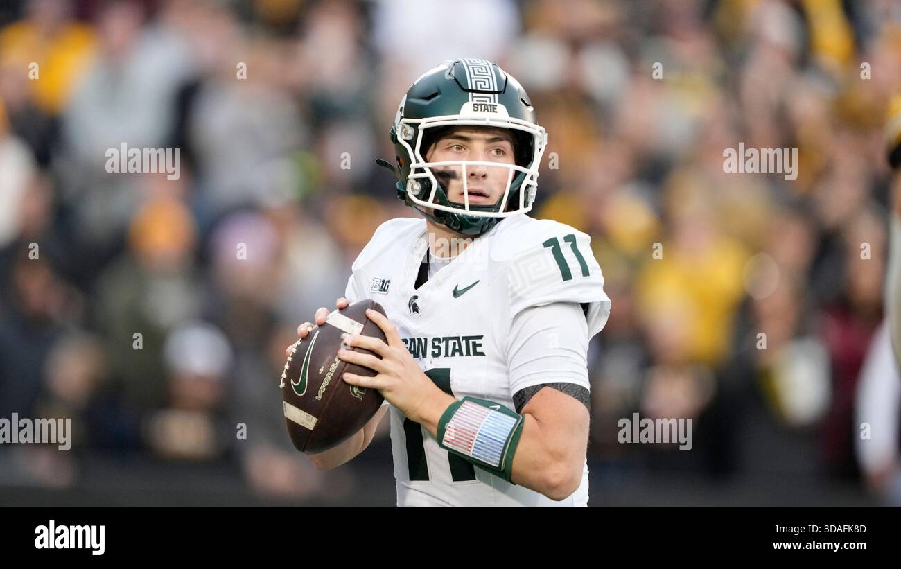 Michigan State quarterback Alessio Milivojevic looks to pass during the ...