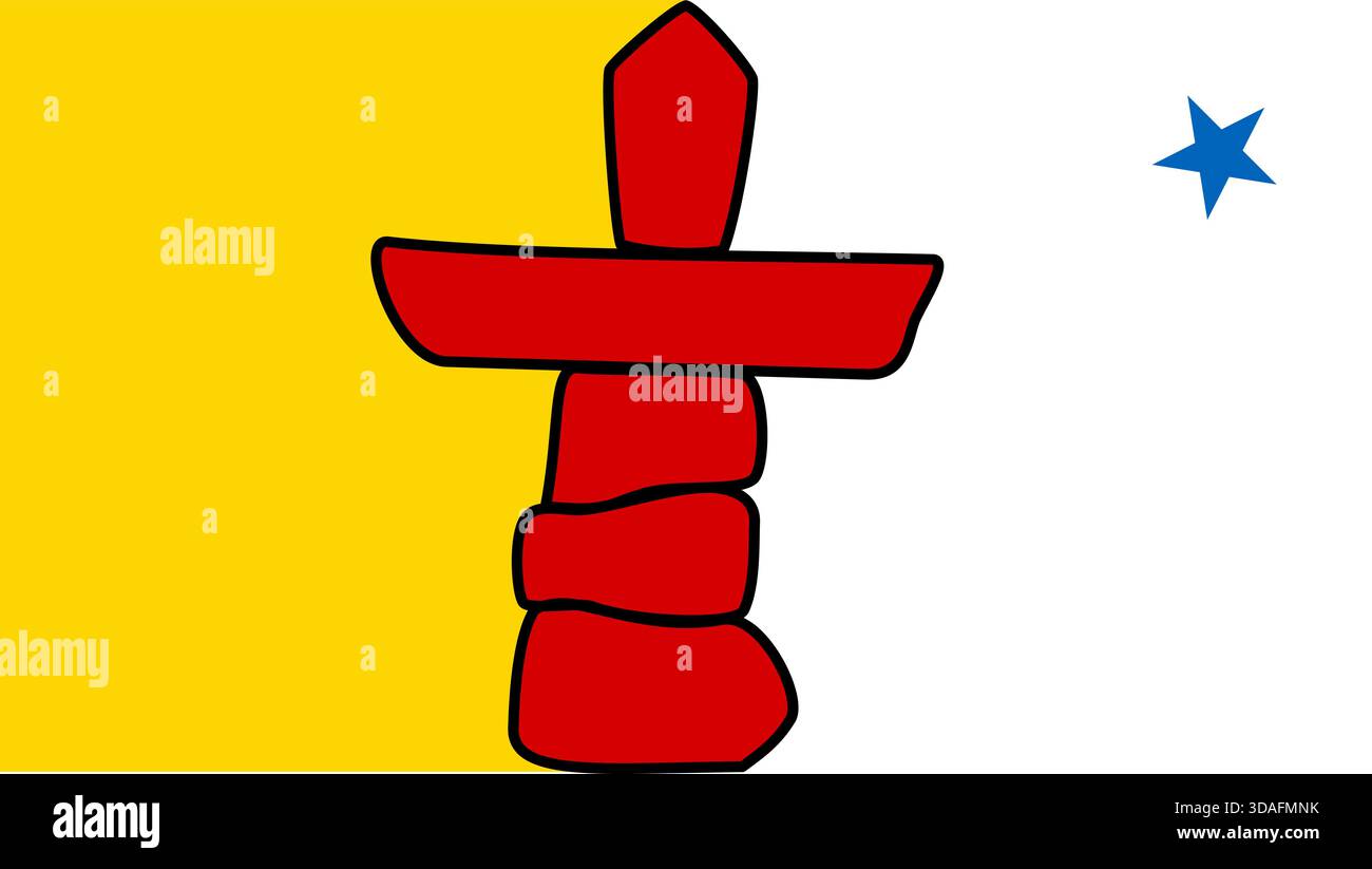 Flag of Nunavut, featuring red Inuksuk and blue star on yellow-white ...