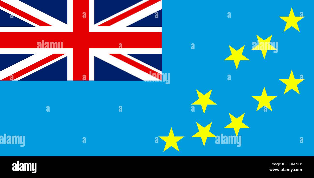 Flag of Tuvalu featuring light blue field, Union Jack canton, and nine ...