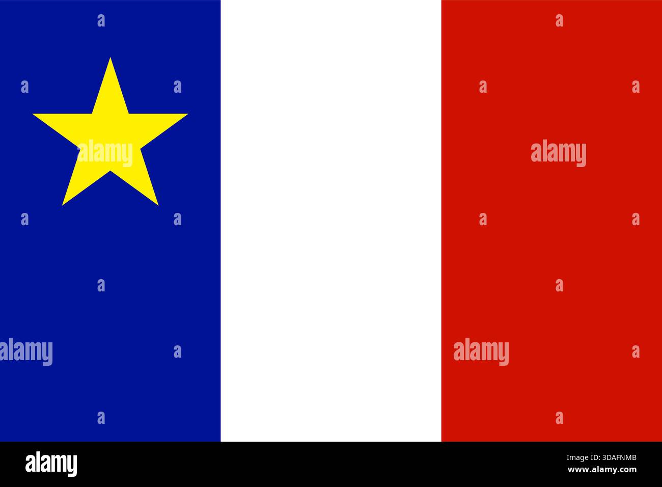 Acadian flag with blue, white, and red tricolor and a gold star in the ...