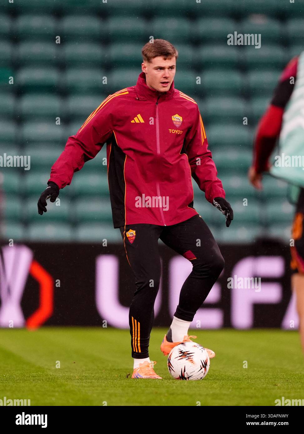 Roma's Evan Ferguson during a training session at Celtic Park, Glasgow ...