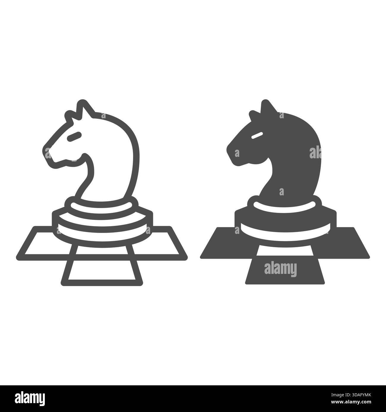 Chess knight on playing field line and solid icon, chessboard concept ...