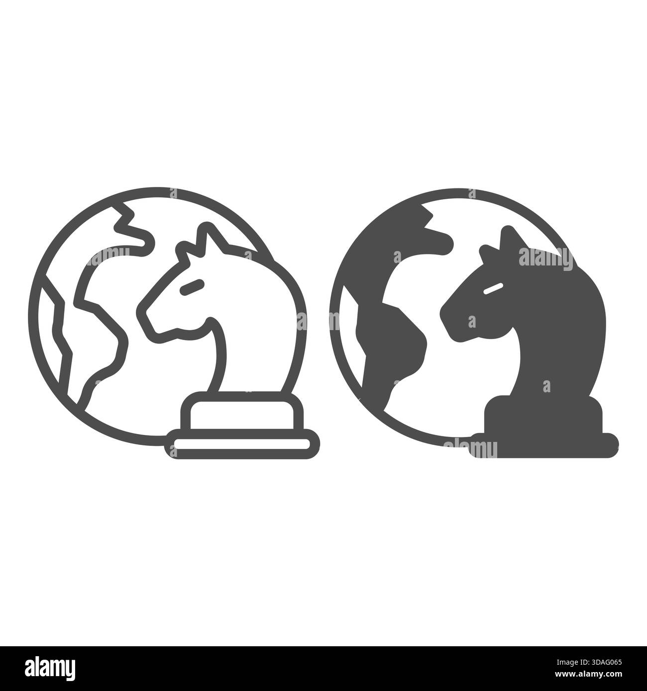 Planet Earth with chess knight line and solid icon, chess game concept ...