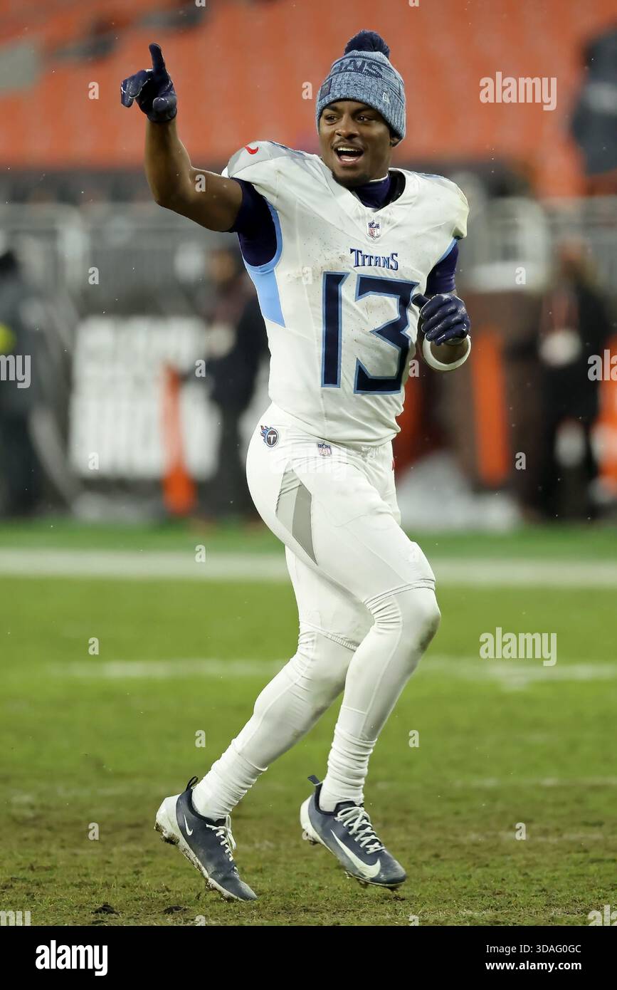 Tennessee Titans wide receiver James Proche (13) runs off of the field ...