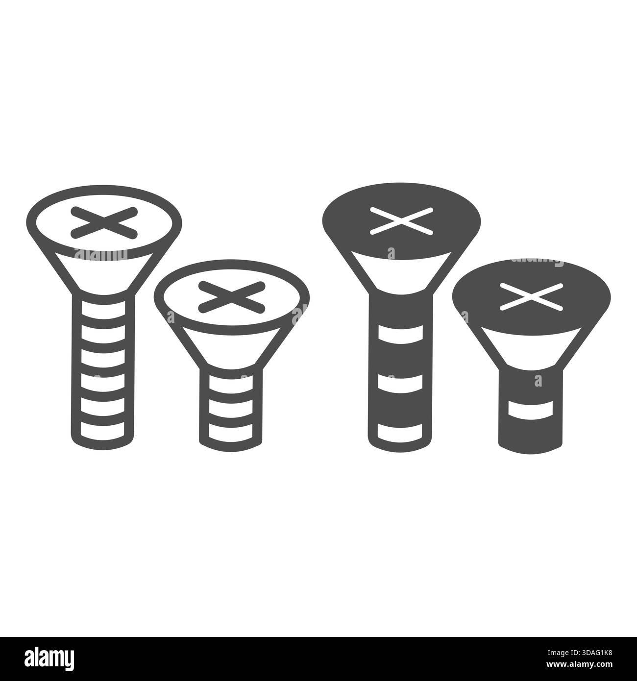 Two different screws line and solid icon, bolts concept. Vector ...