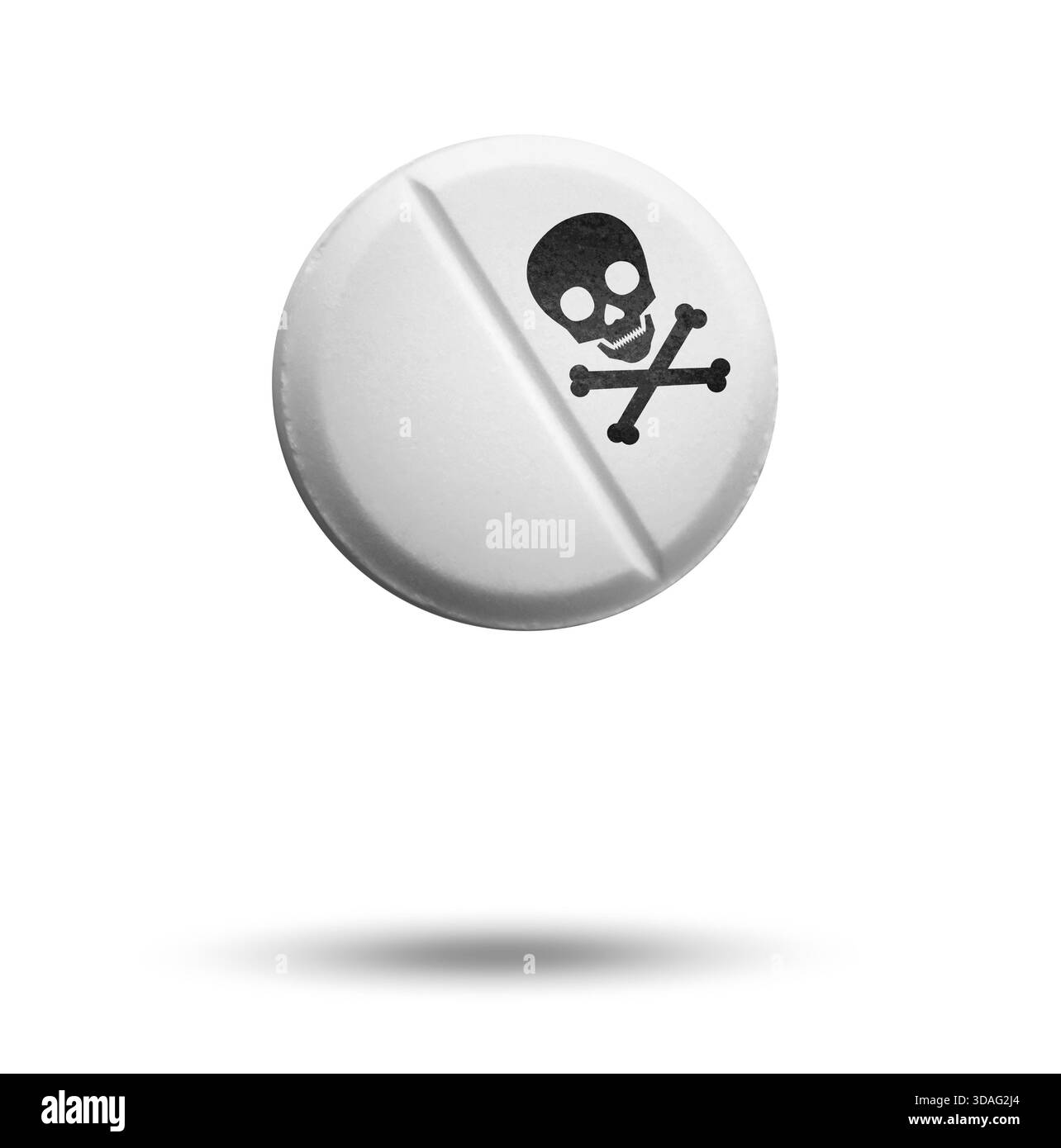 Poisonous medicine. Pill with skull and crossbones symbol falling on ...
