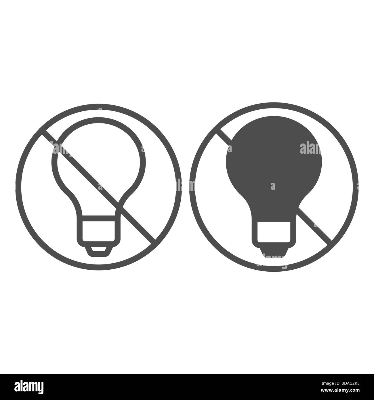 Prohibited light bulb line and solid icon, turn off the light concept ...