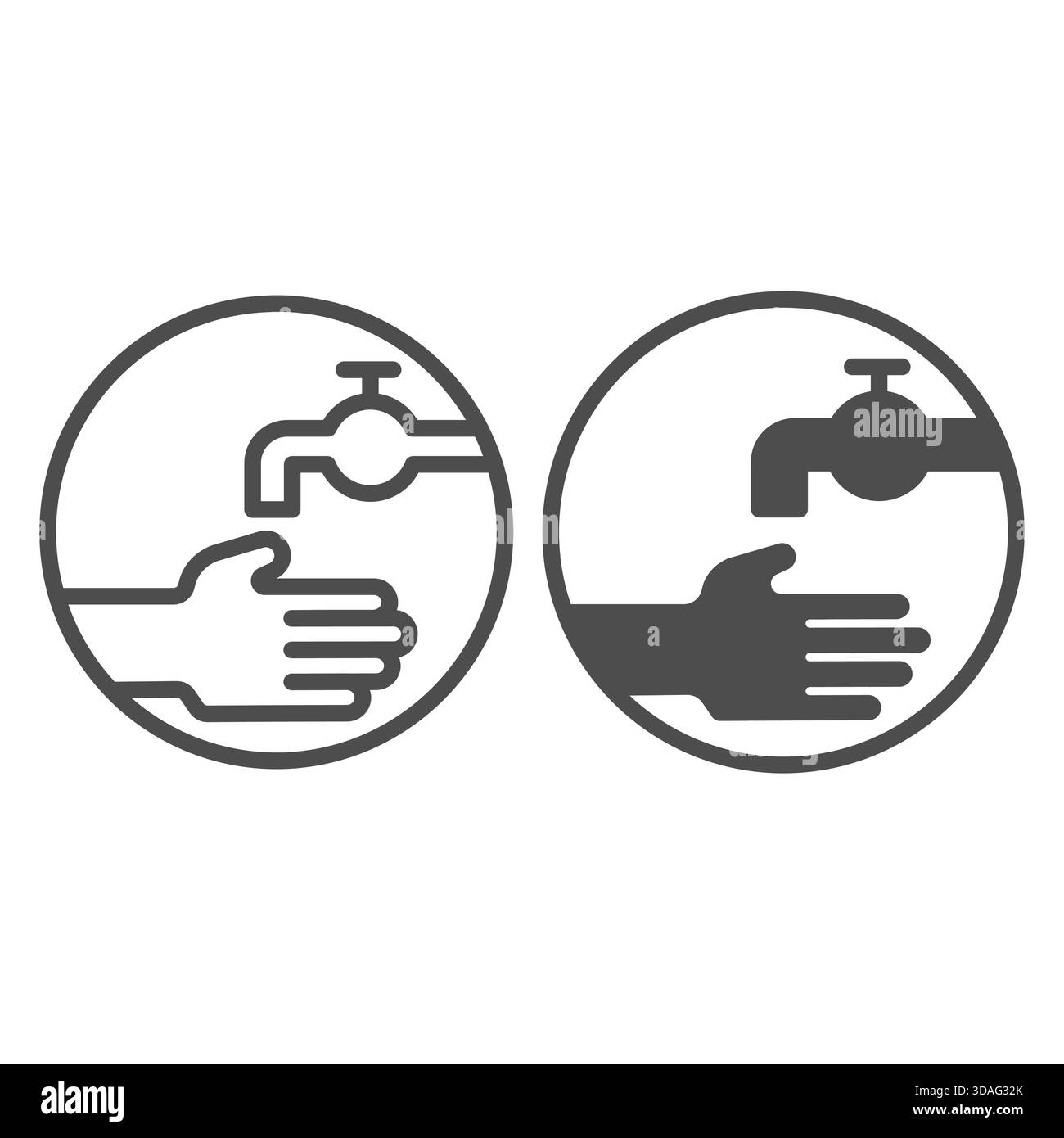 Faucet tap and hand line and solid icon, hand washing concept. Vector ...
