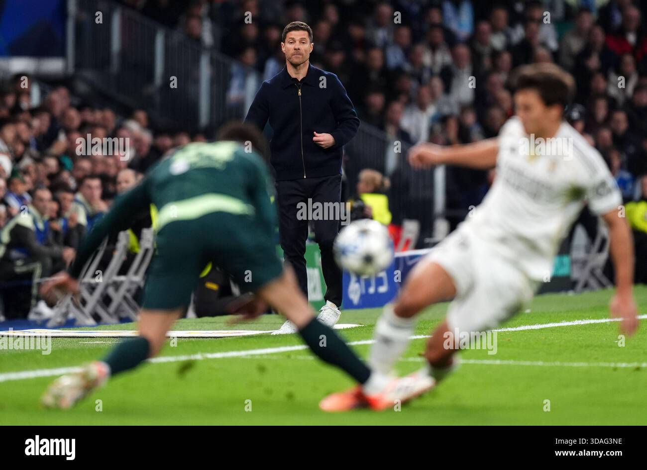 Real Madrid manager Xabi Alonso on the touchline during the UEFA ...