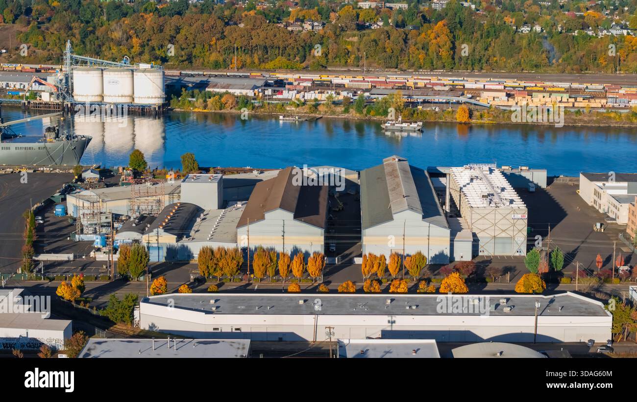 PORTLAND, OREGON - October 21, 2025: Aerial view of Port of Portland ...