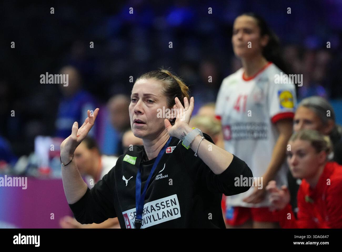Denmark's coach Bojana Popovic reacts during the women's handball World ...