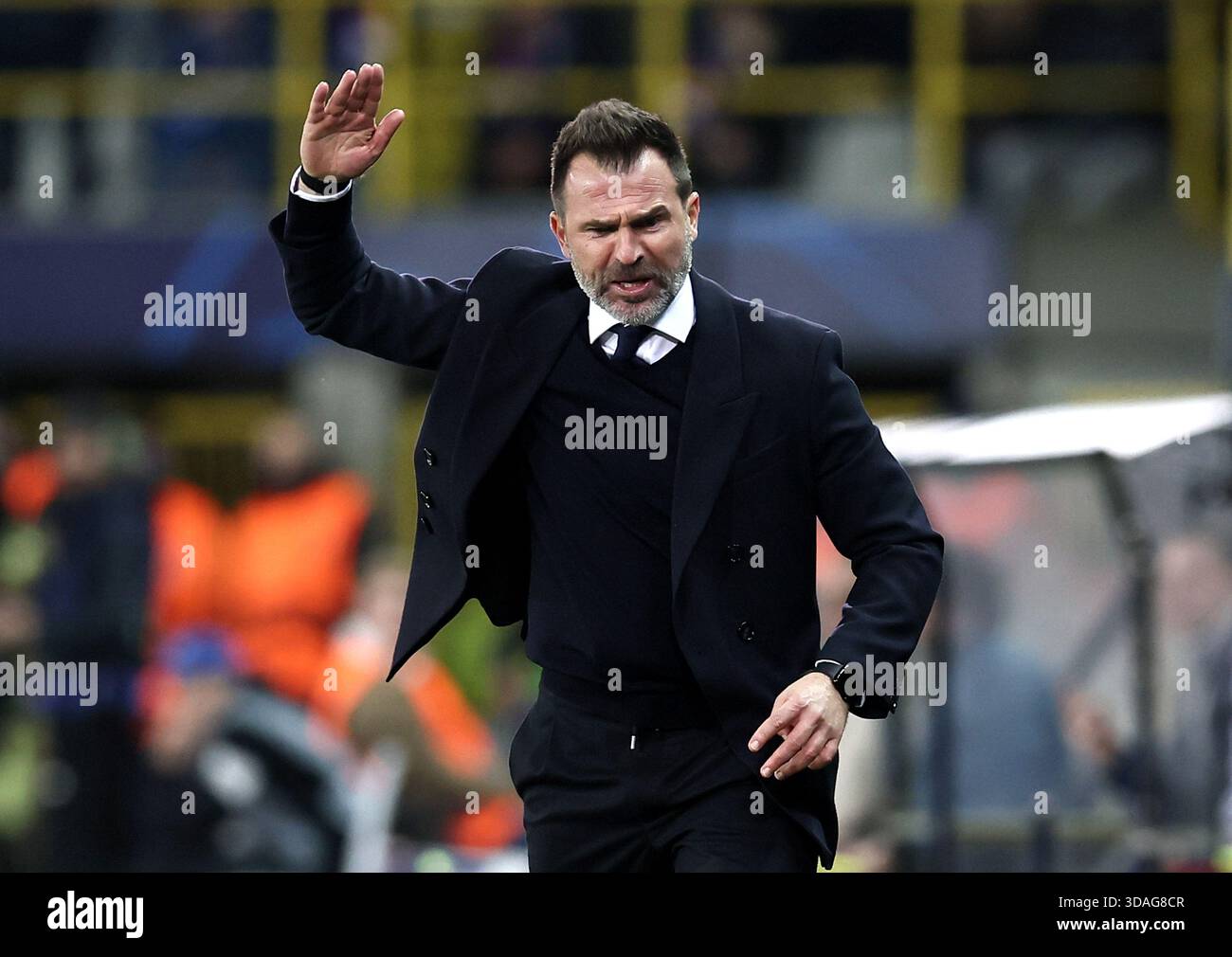 Club Brugge manager Ivan Leko reacts on the touchline during the UEFA ...