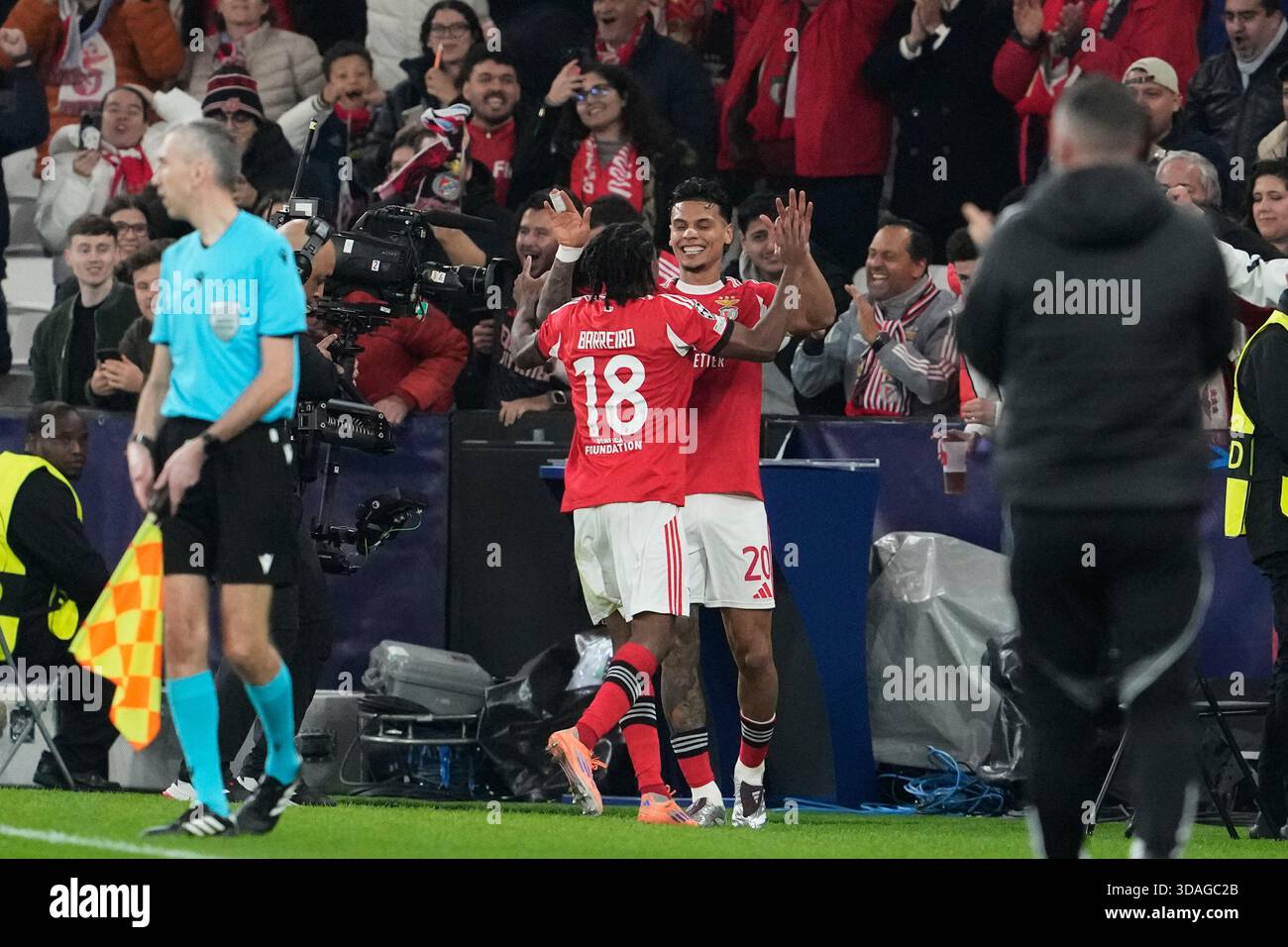 Benfica's Richard Rios celebrates his side's second goal, scored by ...