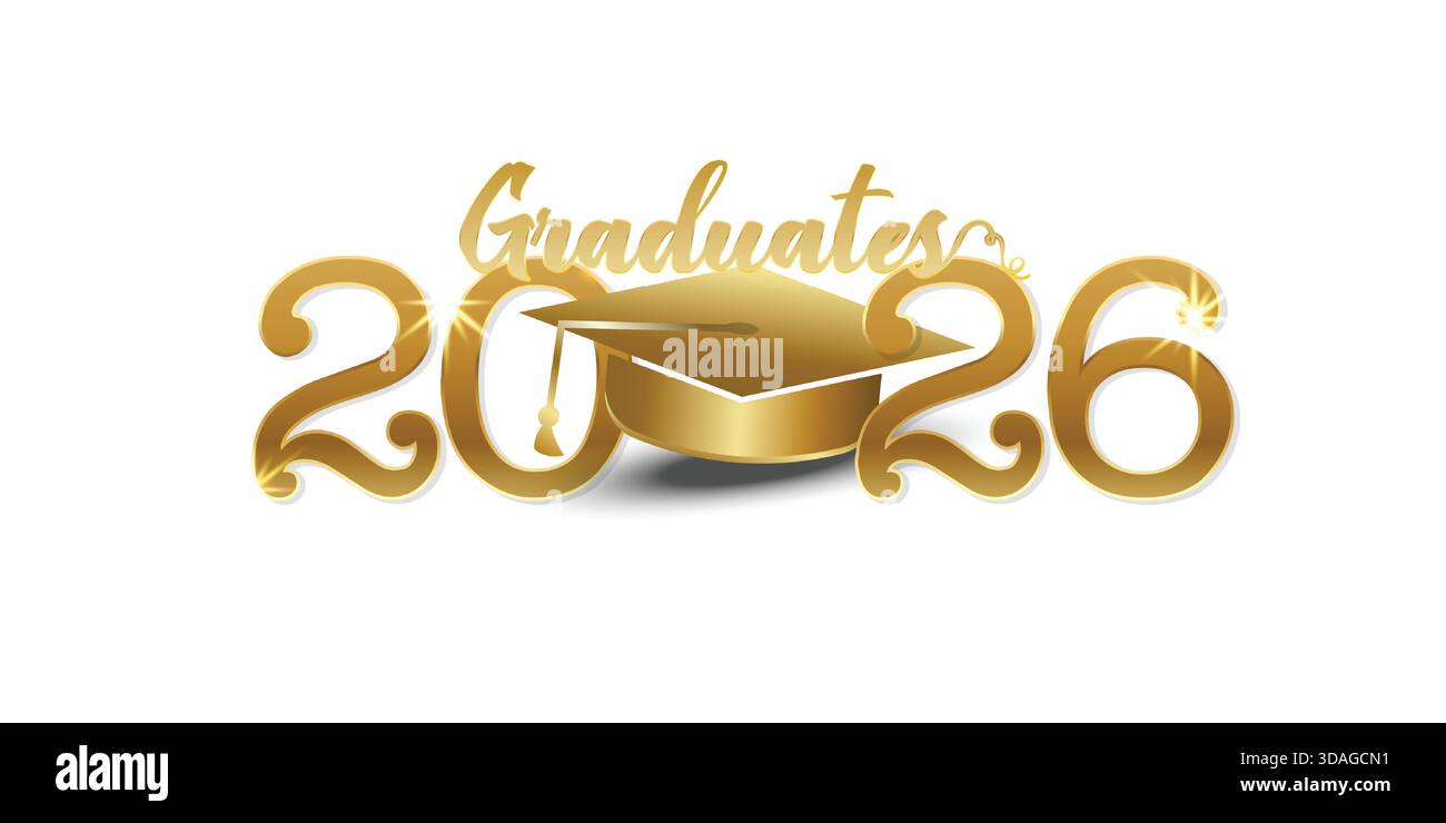 Stylish gold Class of 2026 graduation banner featuring a bold cap icon ...